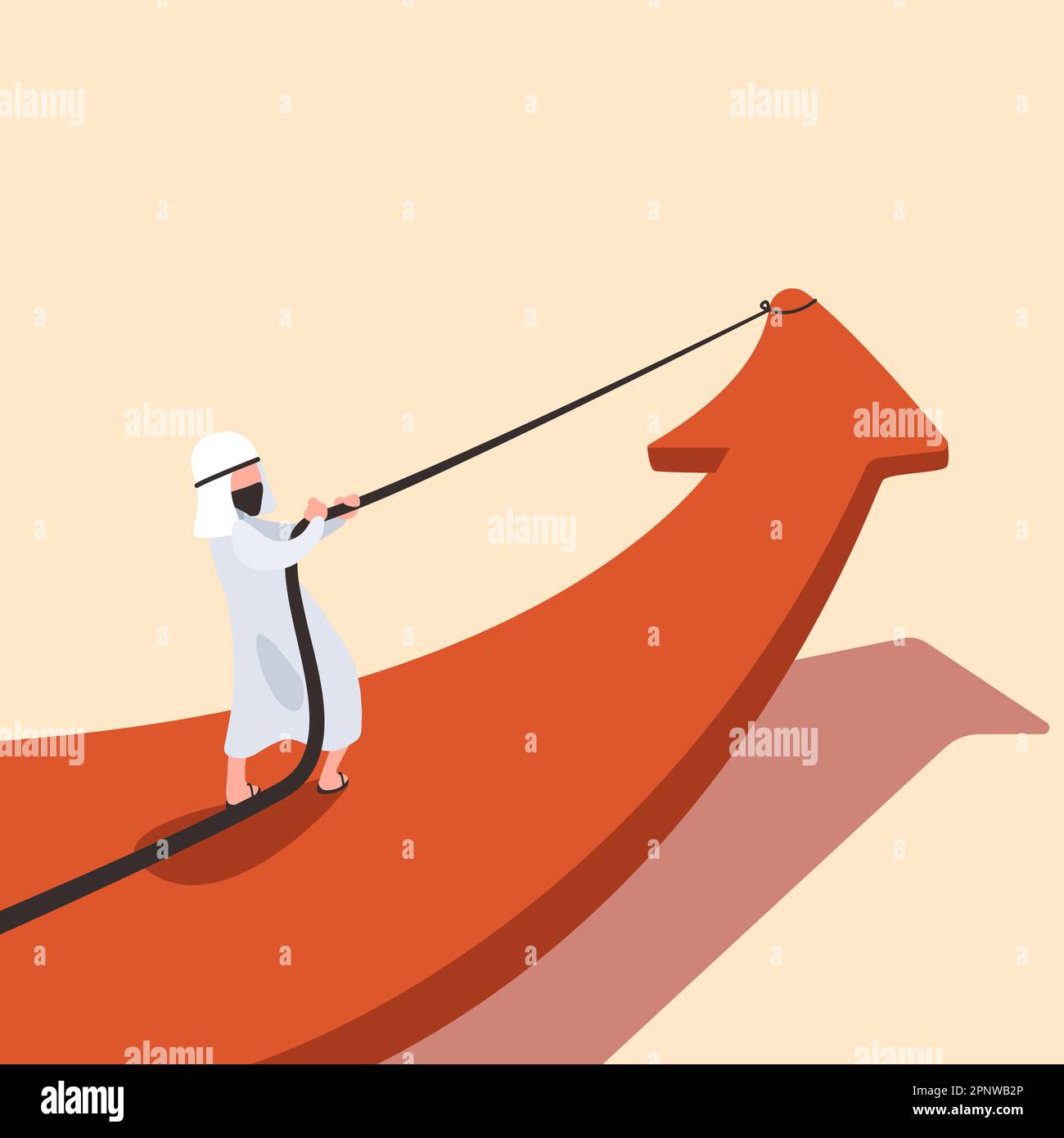 Business concept flat style Arab businessman pulling big red arrow with ...