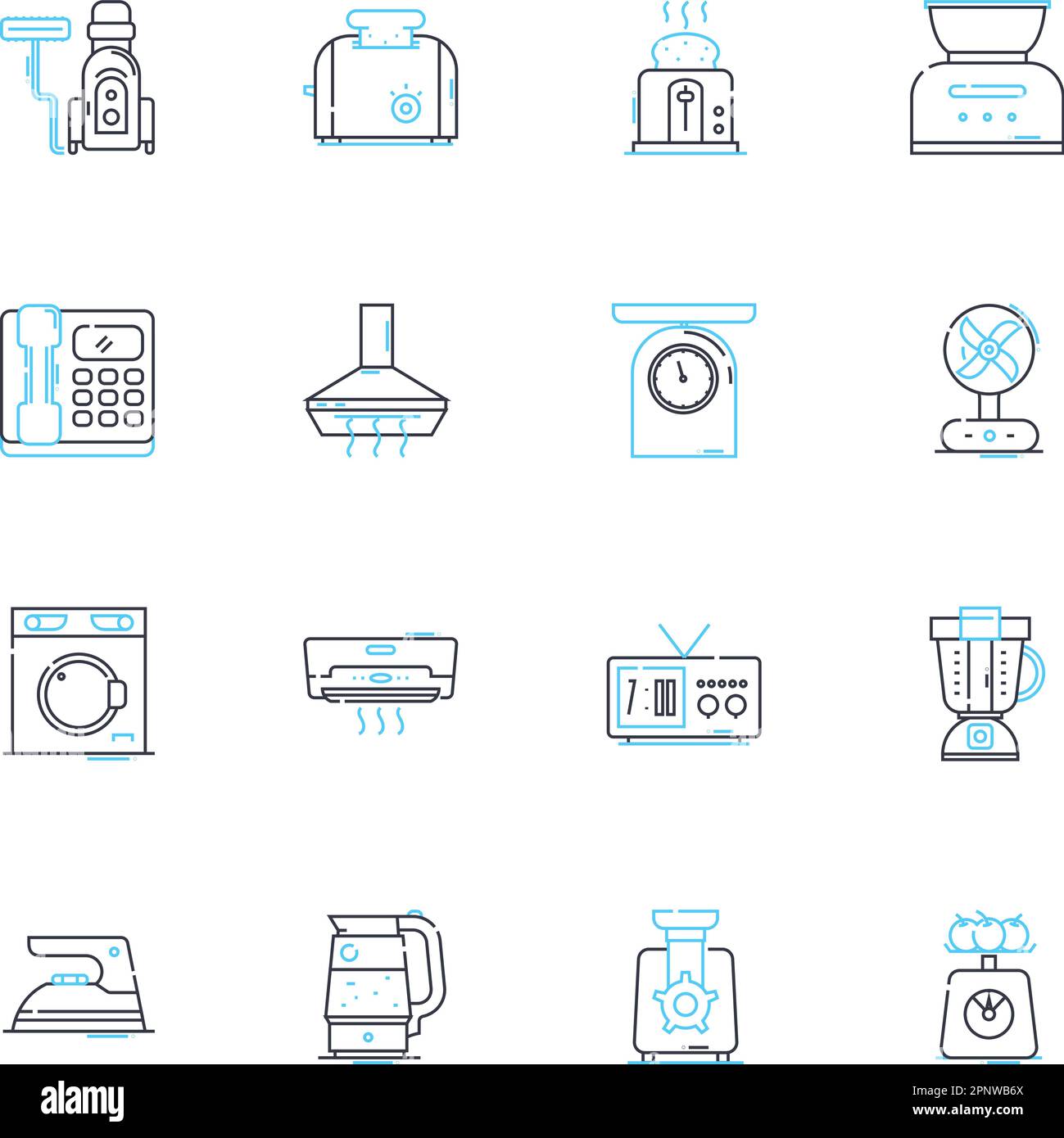 Furnishings linear icons set. Chair, Sofa, Table, Lamp, Bed, Rug ...