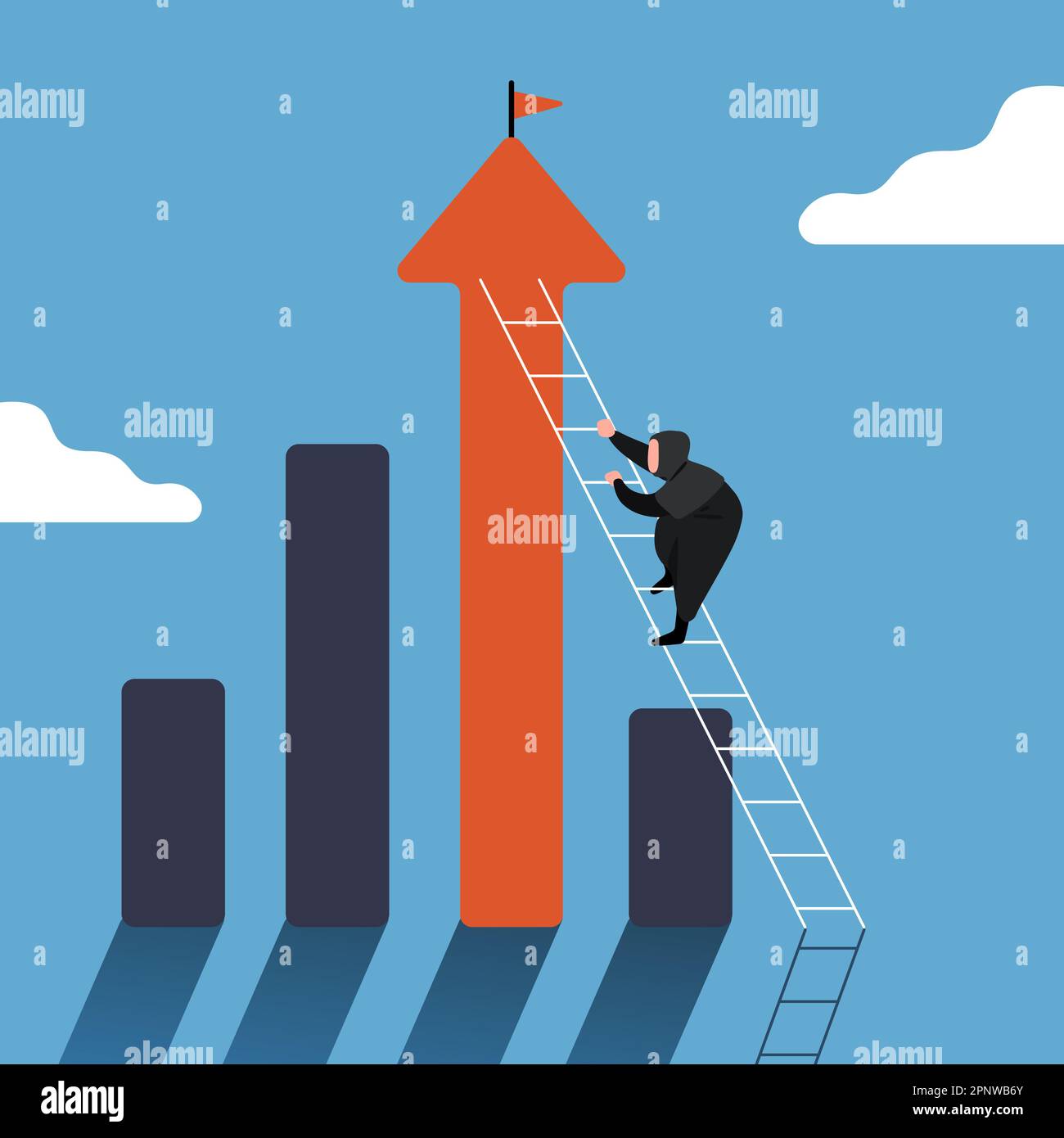 Business concept design Arab businesswoman climbing on infographic ...