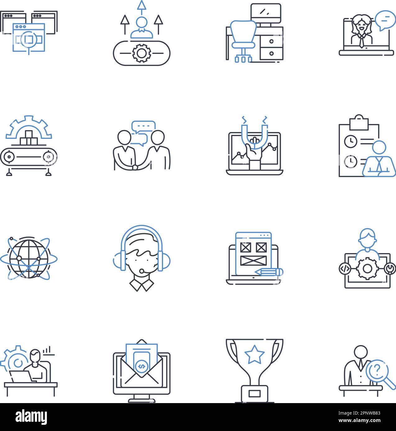 Office Staff Line Icons Collection Administration Collaboration Communication Efficiency