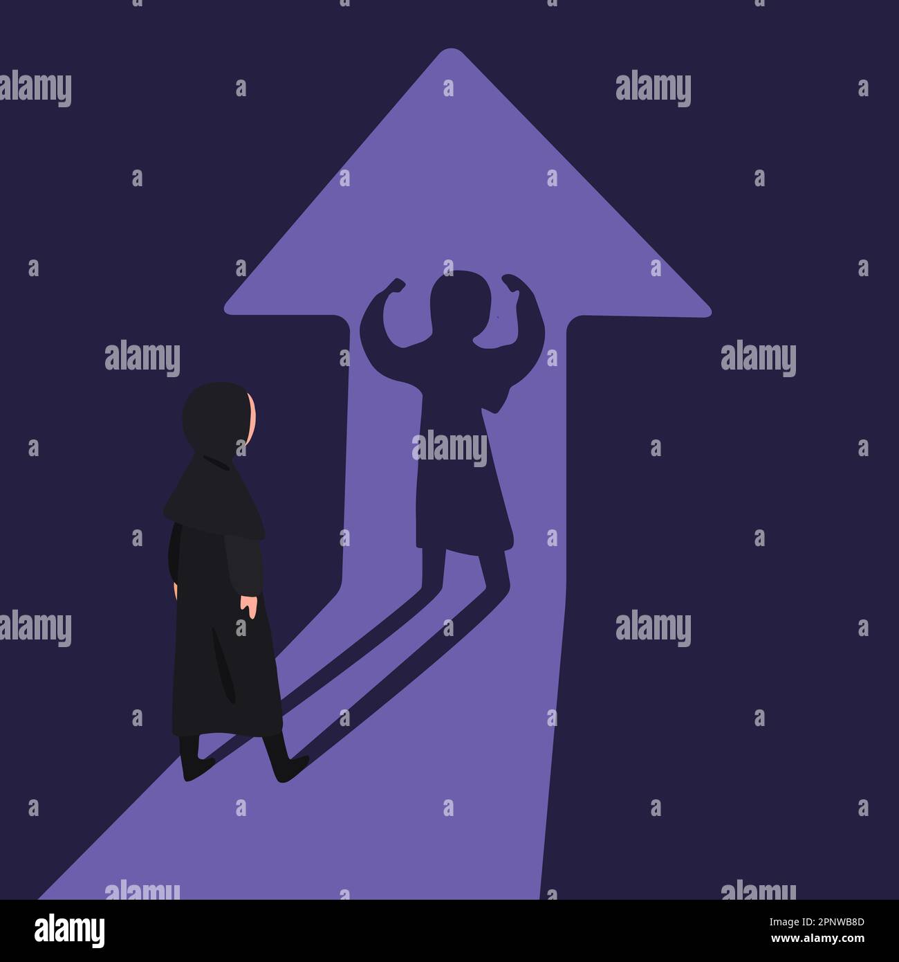 Business concept design young Arabic businesswoman watches her shadow ...