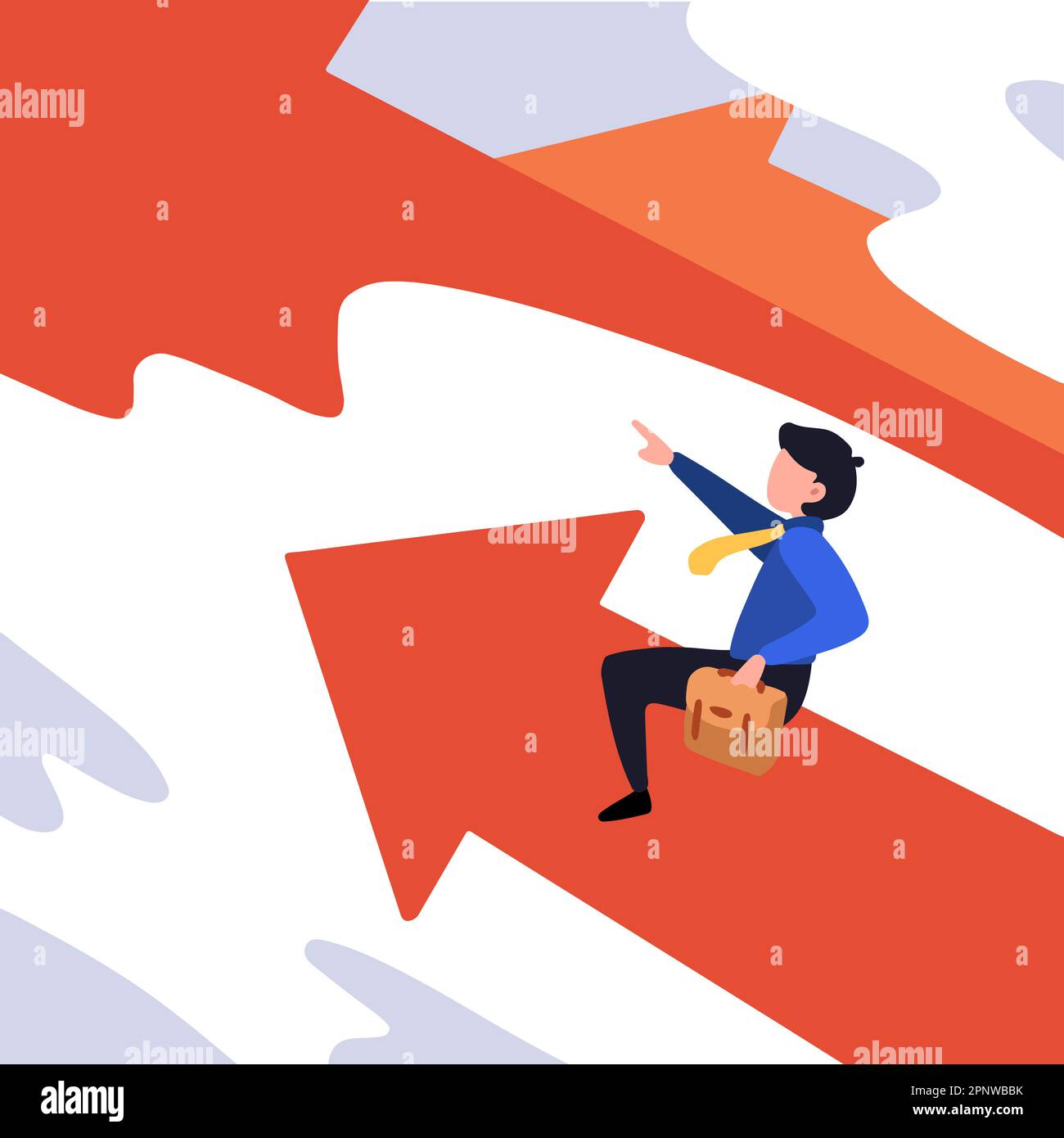 Business flat drawing businessman pointing and driving arrow upward ...