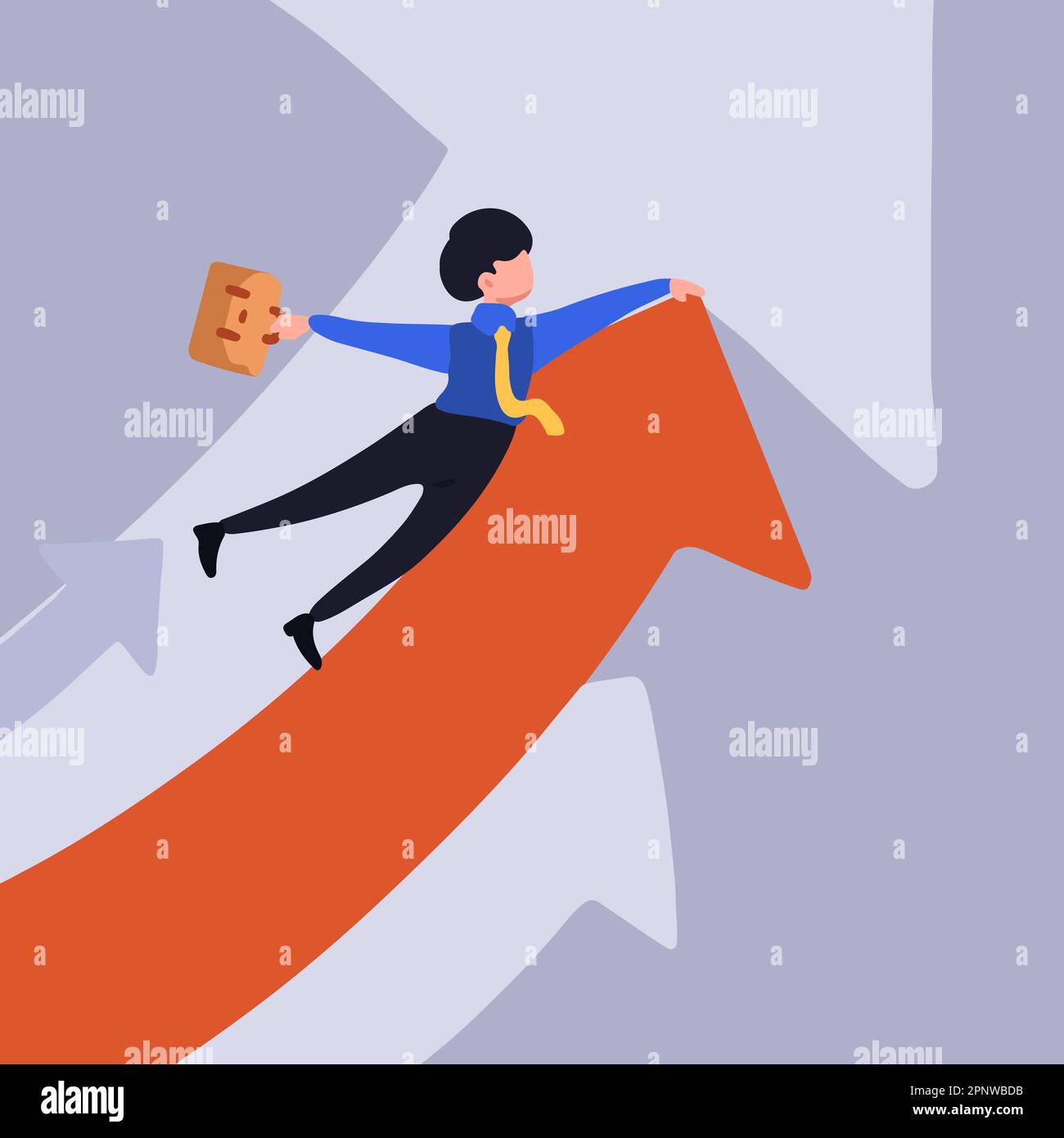 Business concept flat isolated of businessman holding on up arrow ...
