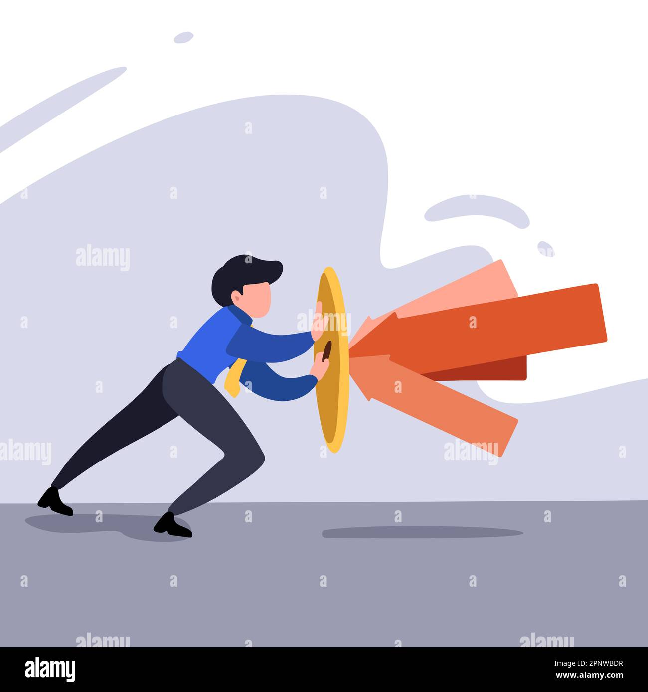 Business concept design brave businessman holds shield defending from ... Business concept design brave businessman holds shield defending from ...