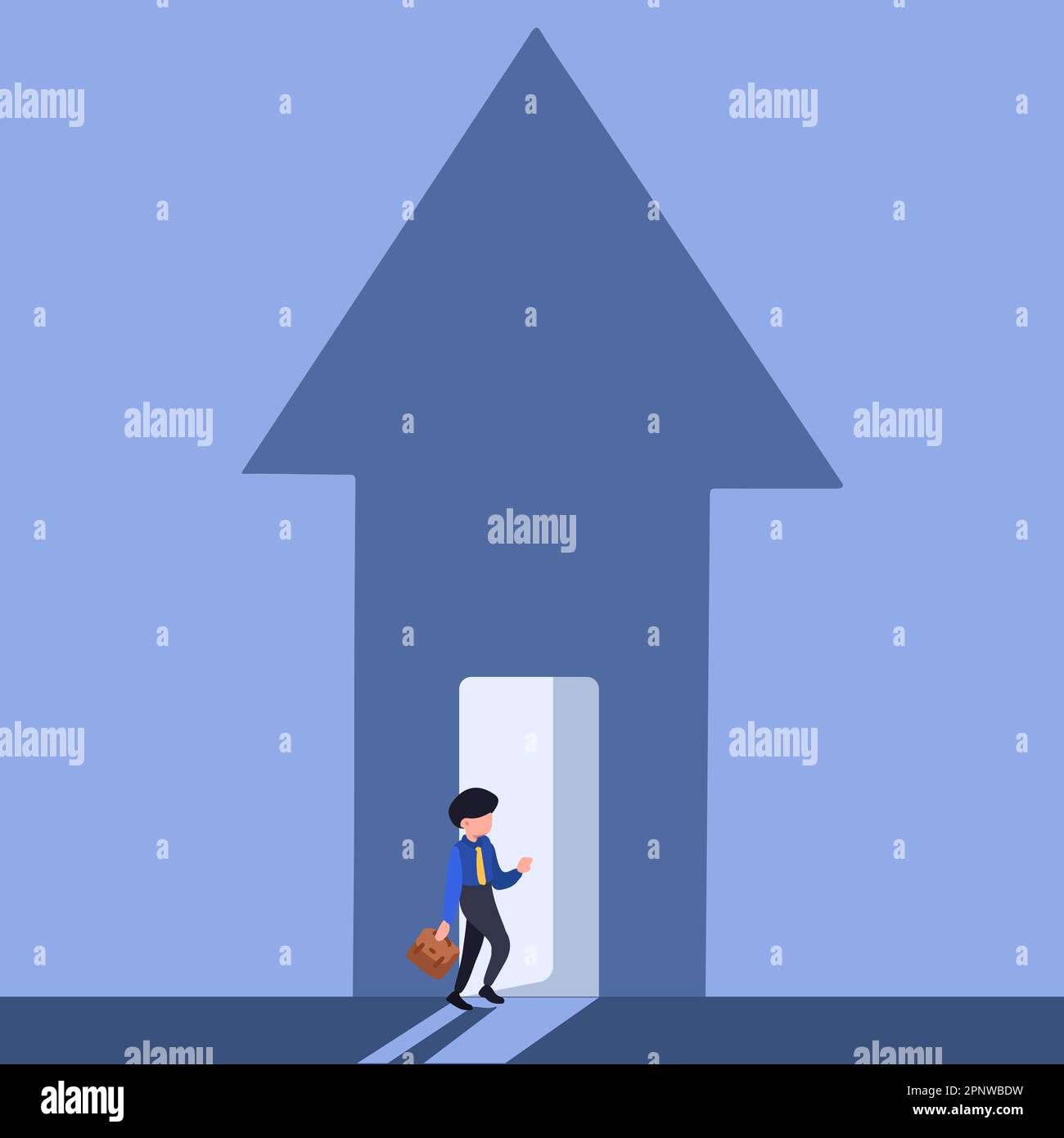 Business flat drawing businessman enter the up arrow shape house. Male ...