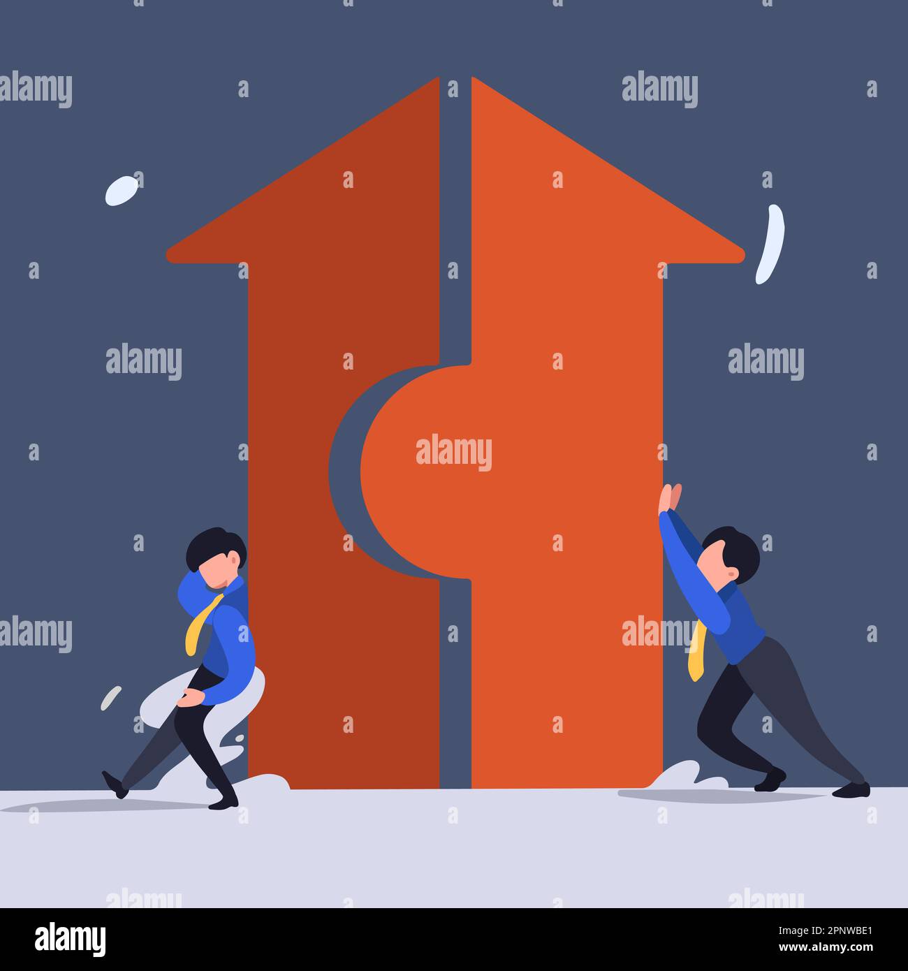 Business flat drawing businessman merging arrows together. Male workers ...