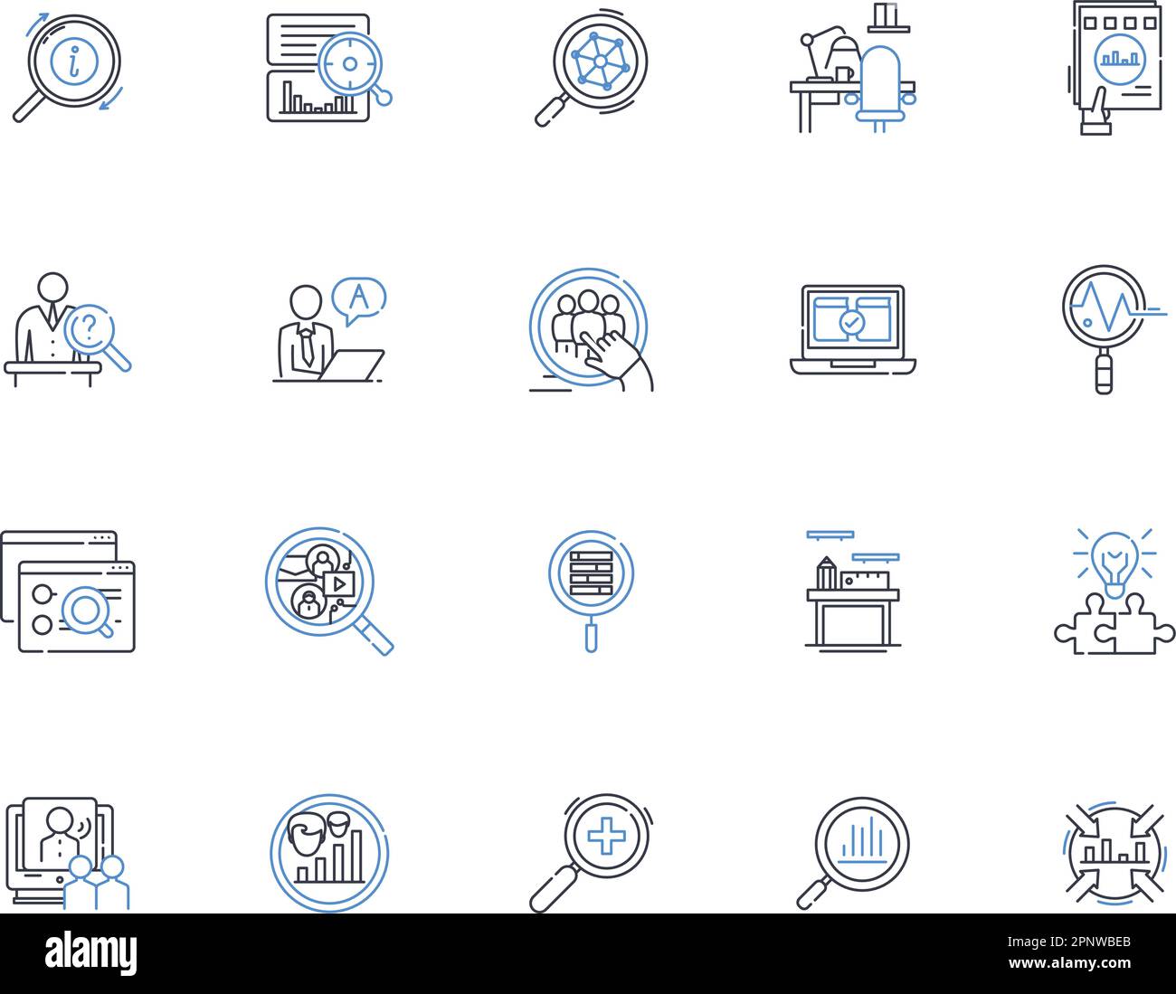 Review Line Icons Collection Critique Evaluation Analysis Appraisal Feedback Observation