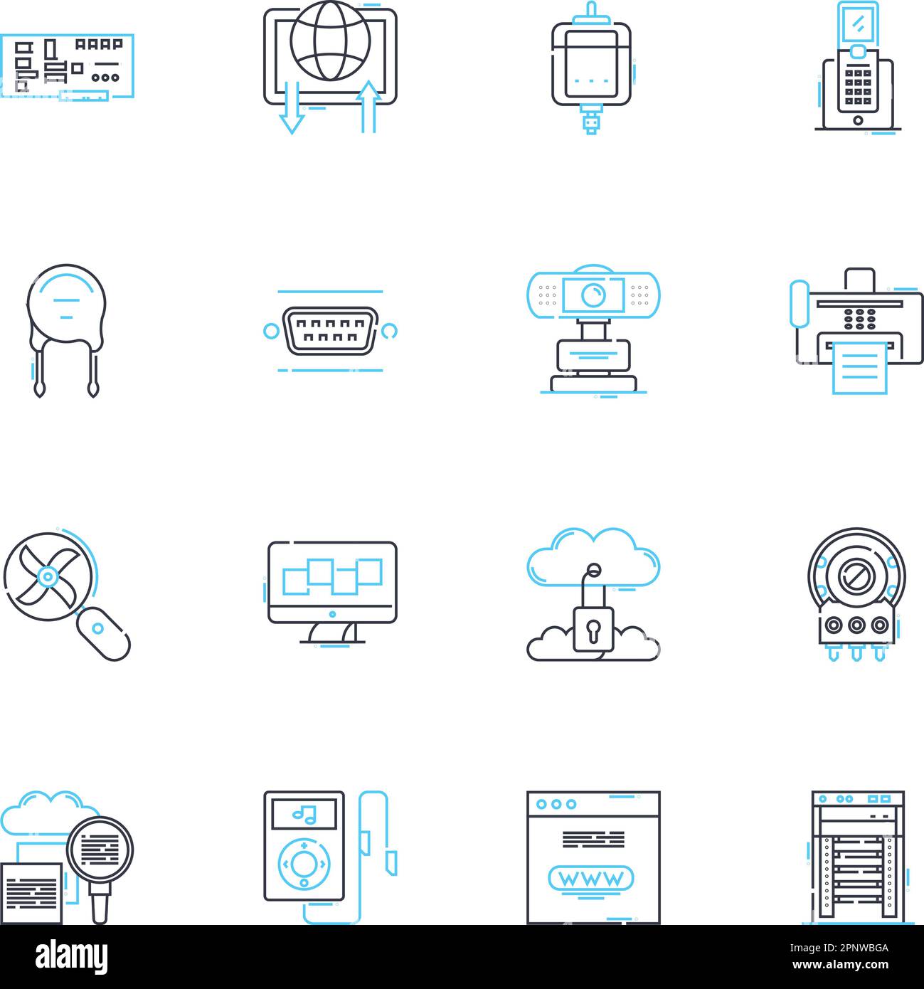 Electronic contraptions linear icons set. Gadgets, Devices, Electronics, Tech, Innovations ...