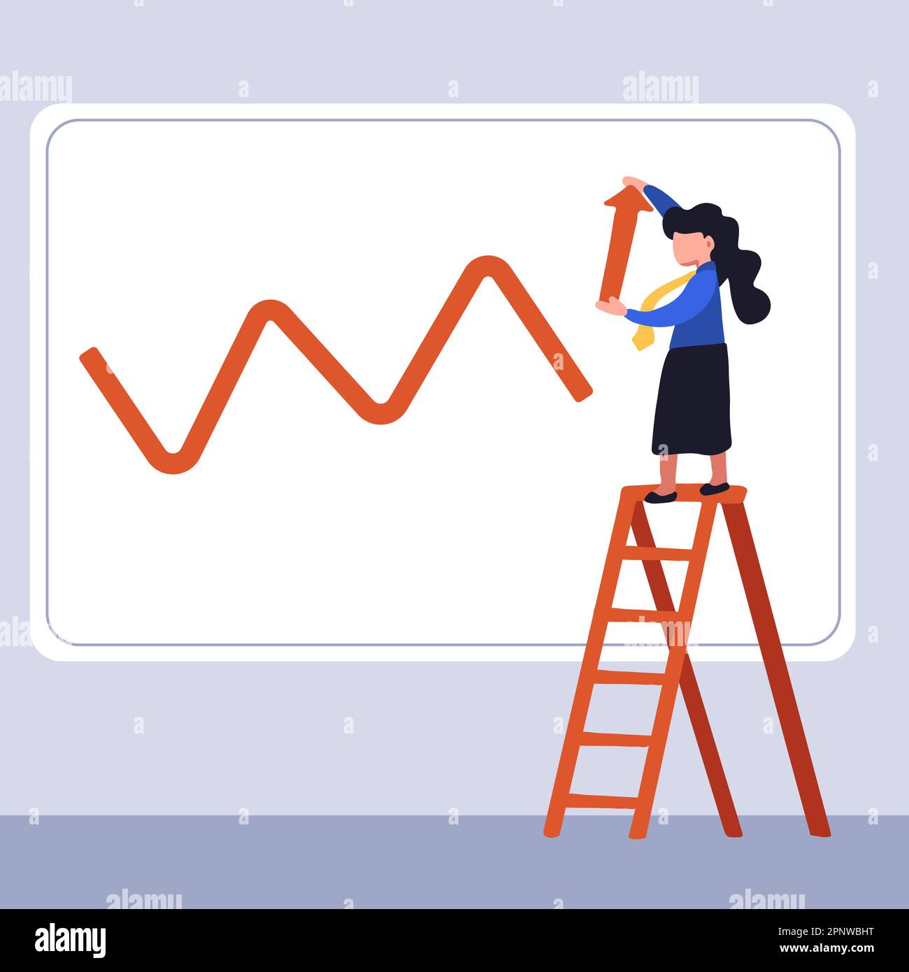 Business flat drawing young businesswoman climbing ladder, creating ...