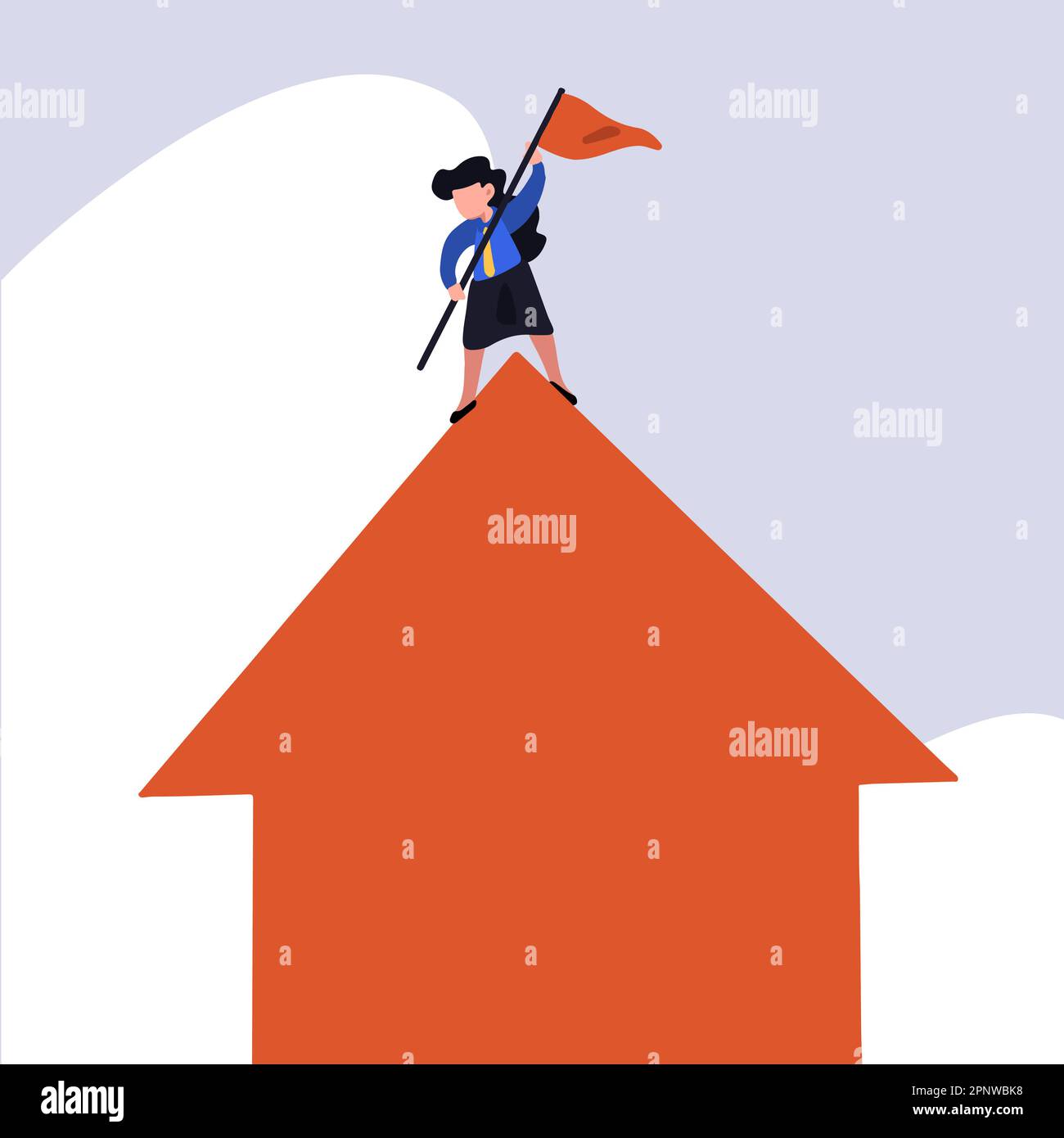 Business concept flat style isolated businesswoman planted flag on top ...