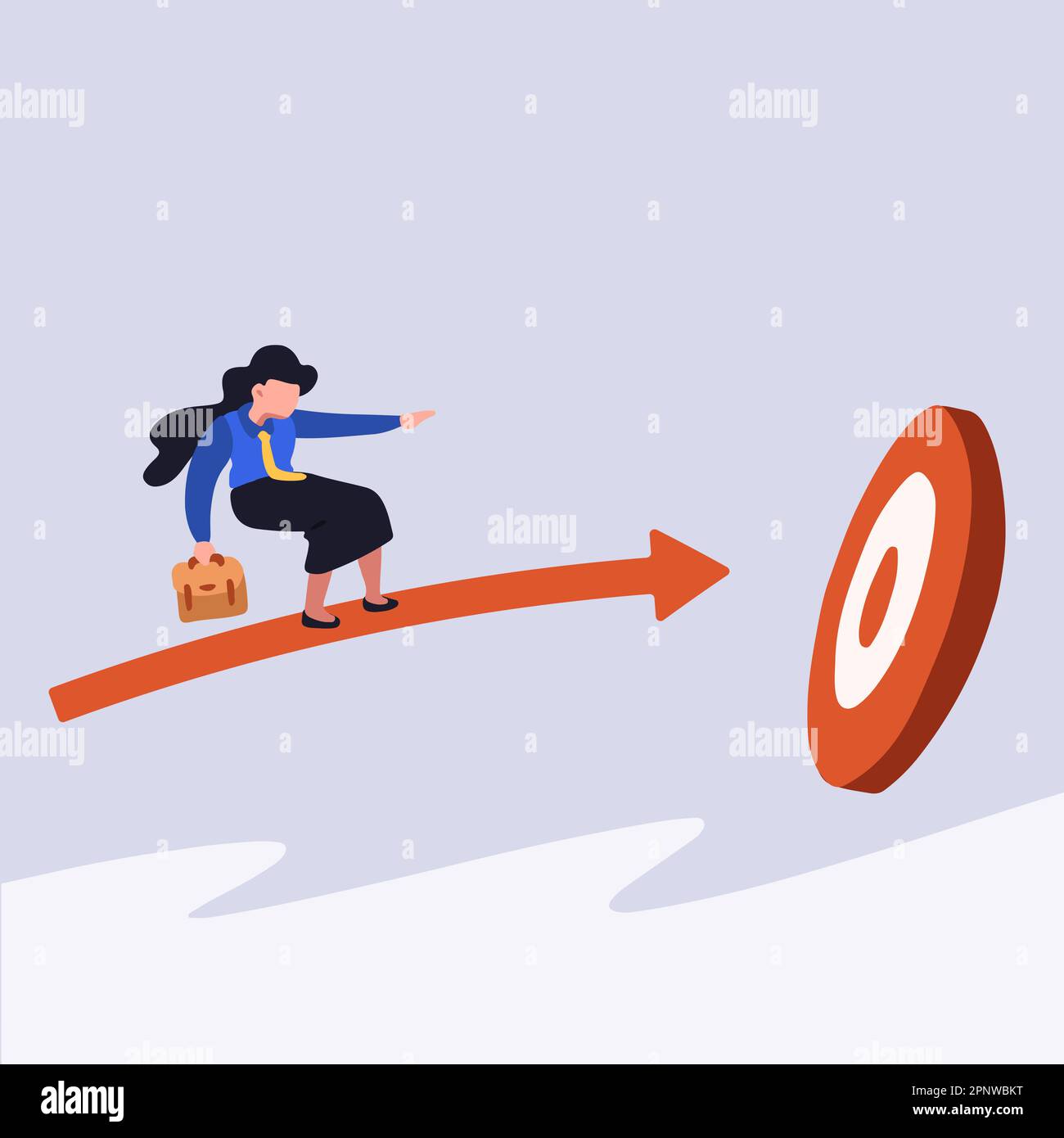 Business concept flat businesswoman standing flying on arrows and ...