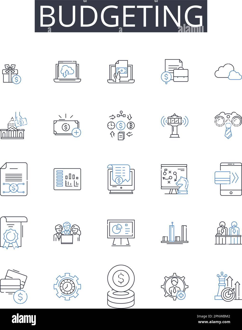 Budgeting line icons collection. Accounting, Financing, Saving ...