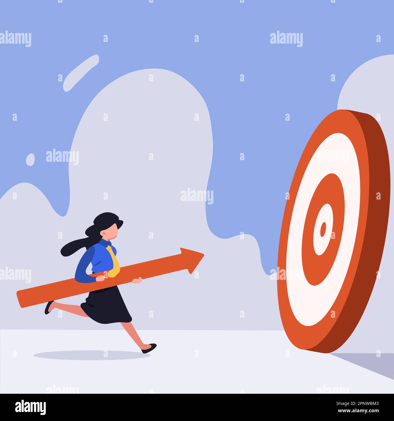 Business concept flat businesswoman run and holding arrow spear to hit ...