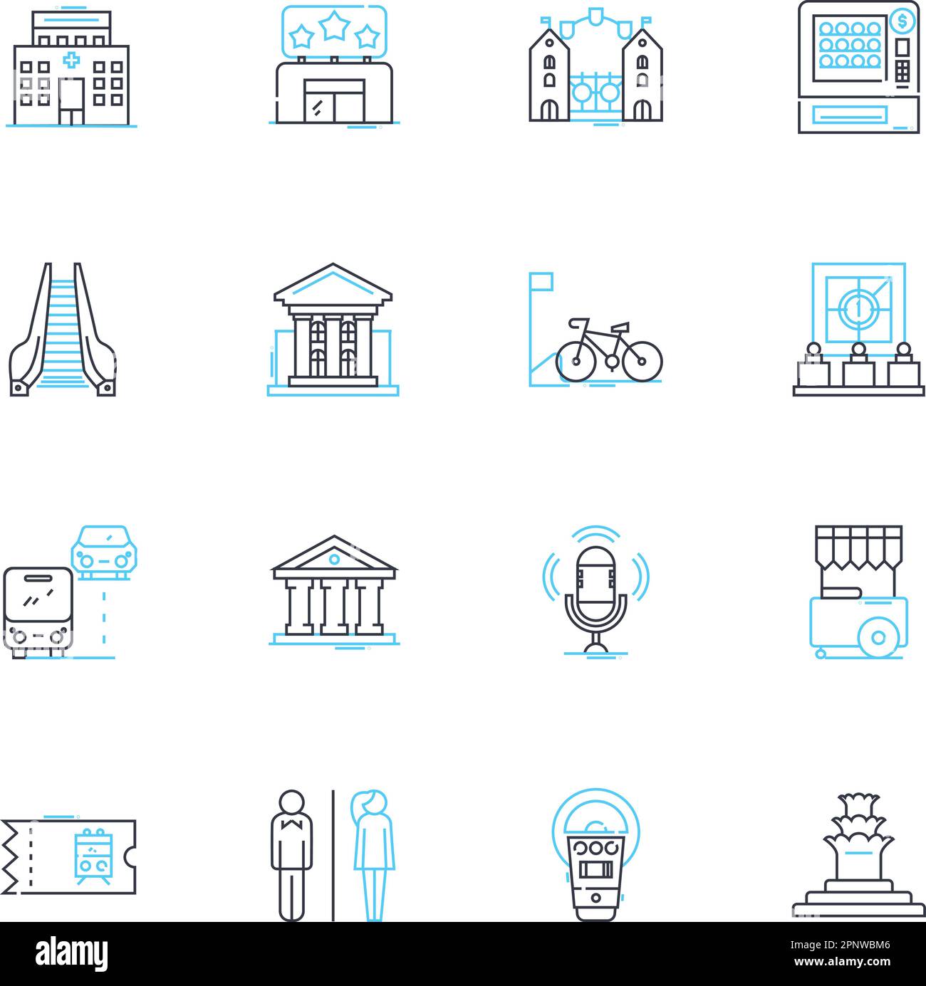 Futuristic downtown linear icons set. Urban, Metropolis, Skyscrapers ...