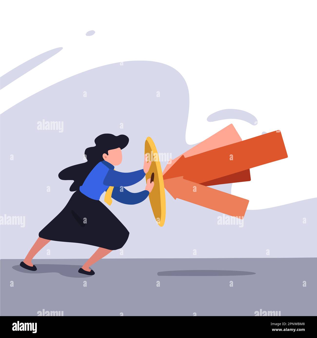 Business concept design brave young businesswoman holds shield ...