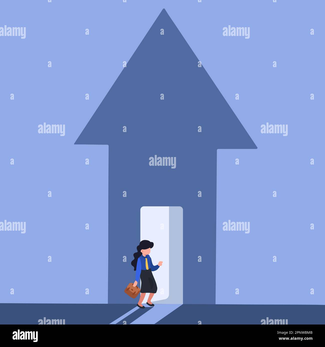 Business flat drawing businesswoman enter up arrow shape house. Female ...