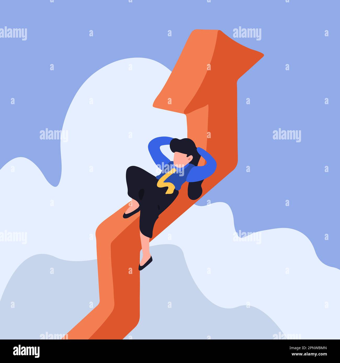 Business concept flat style businesswoman lying on diagram graph ...