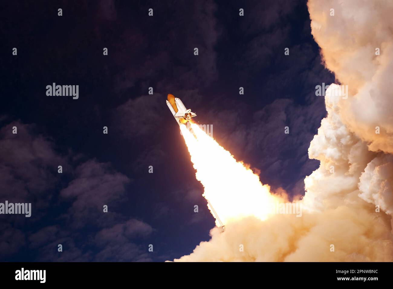 Rocket launch into outer space. Elements of this image furnished NASA ...