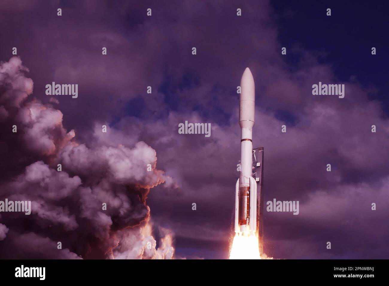 Rocket launch into outer space. Elements of this image furnished NASA ...