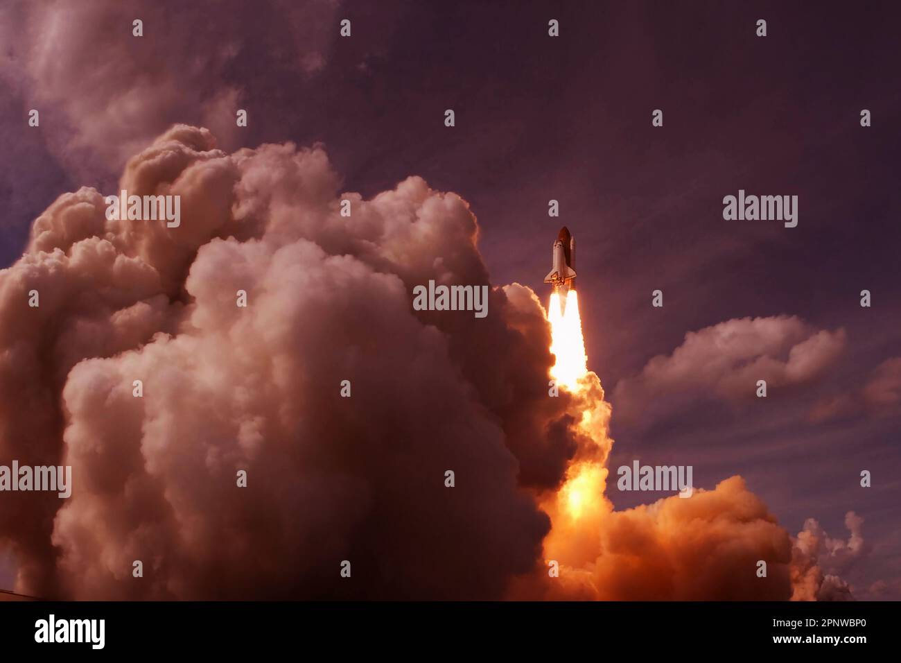 Rocket launch into outer space. Elements of this image furnished NASA ...