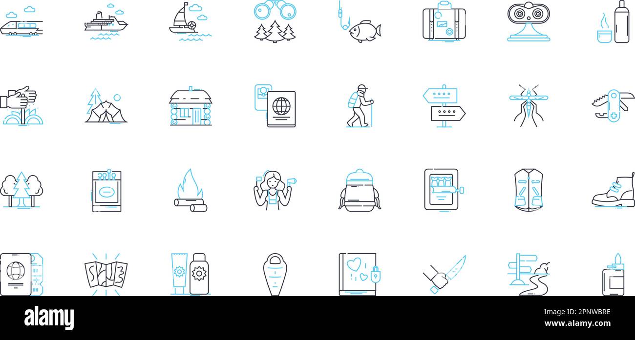City breaks linear icons set. Explore, Adventure, Culture, Food ...