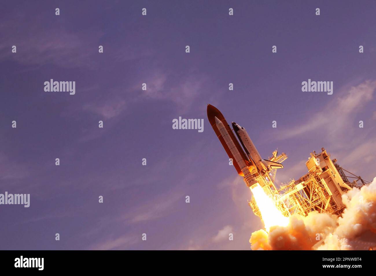Rocket launch into outer space. Elements of this image furnished NASA ...