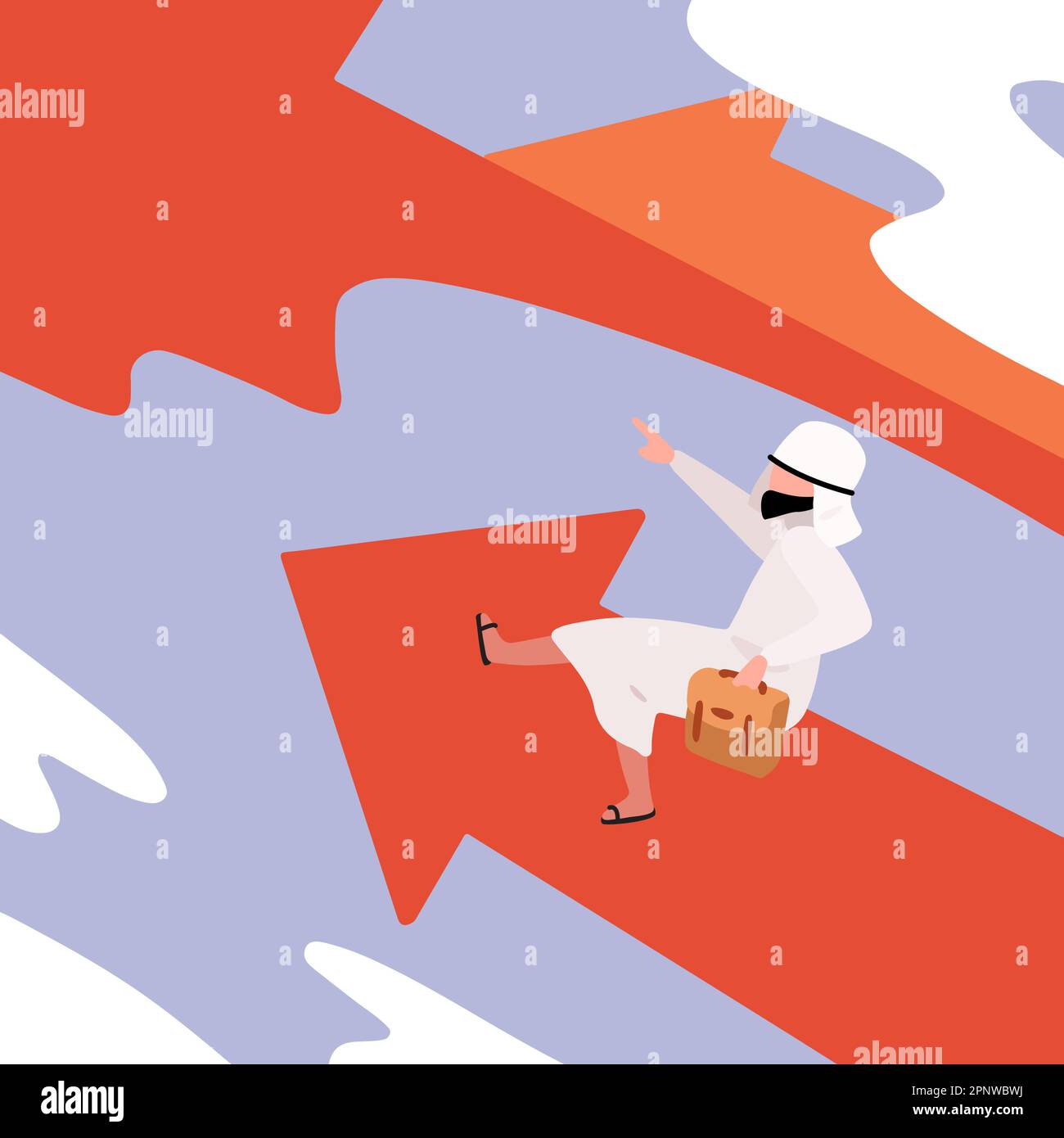 Business design Arabian businessman pointing and driving arrow upward ...