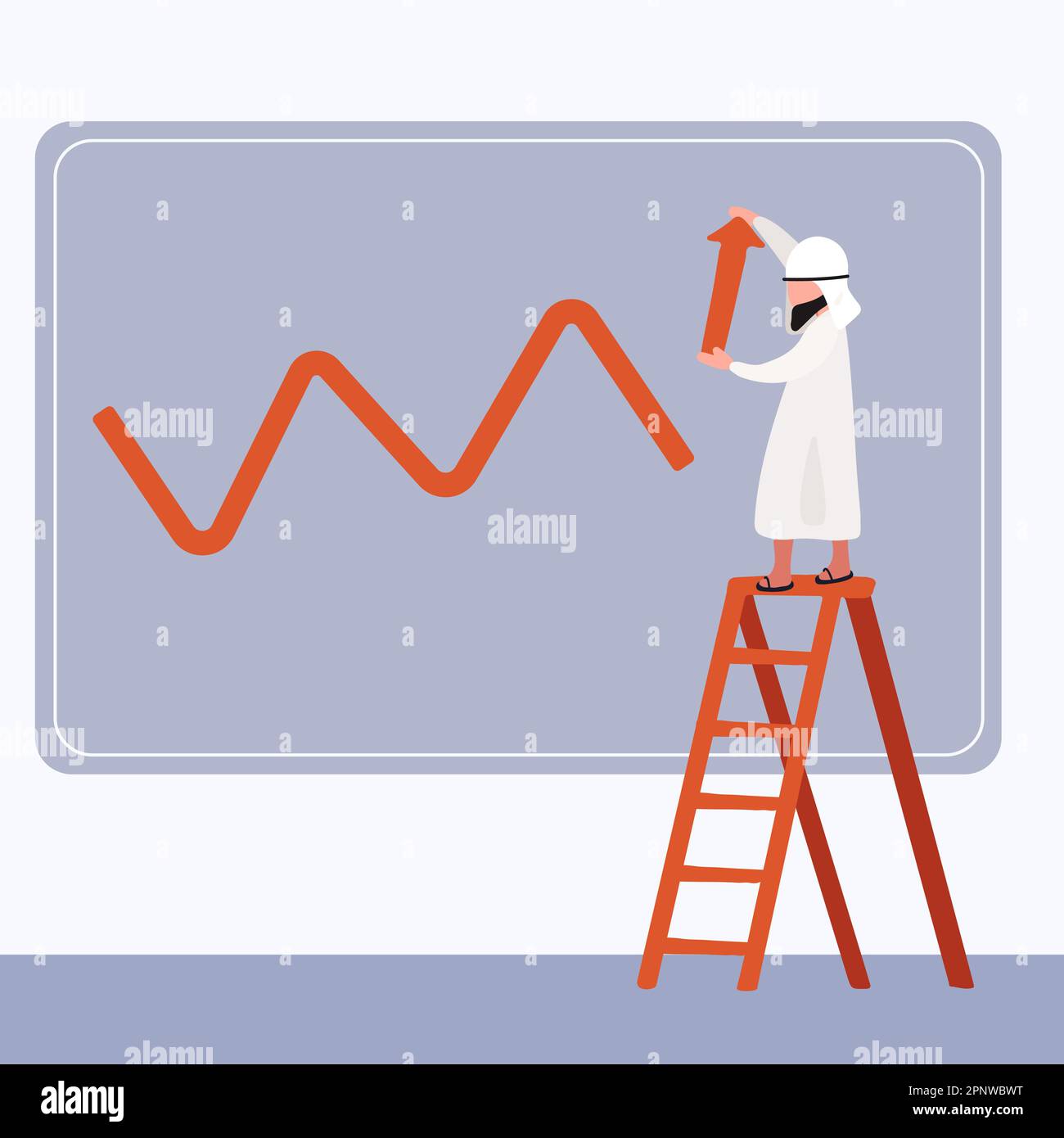 Business flat drawing Arabian businessman climbing ladder, creating ...