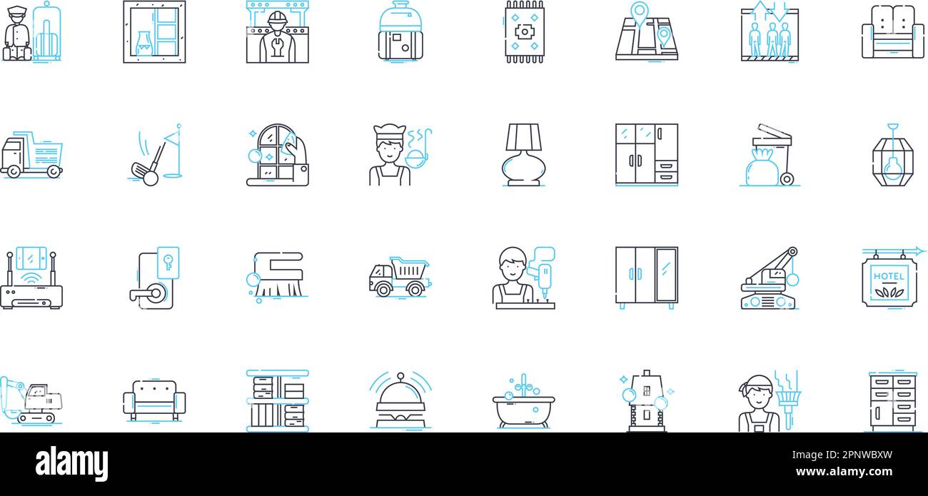 Guest services linear icons set. Hospitality, Accommodations, Requests ...