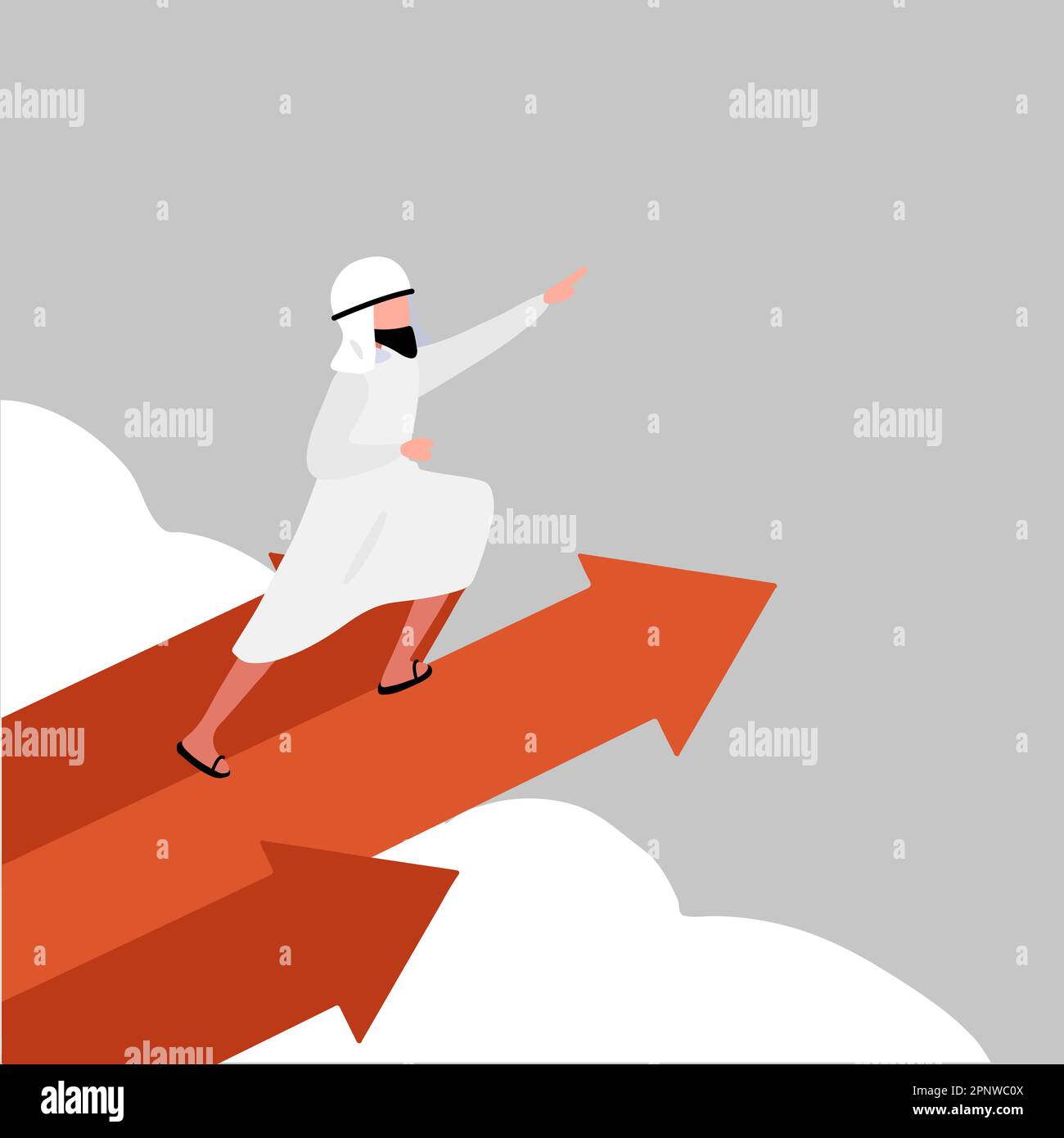 Business concept flat Arabian businessman leader stands on arrows and ...