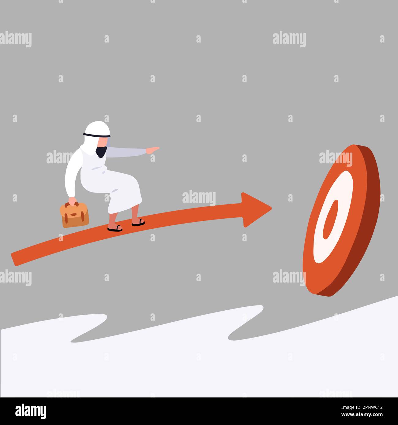 Business concept design Arab businessman standing flying on arrows and ...