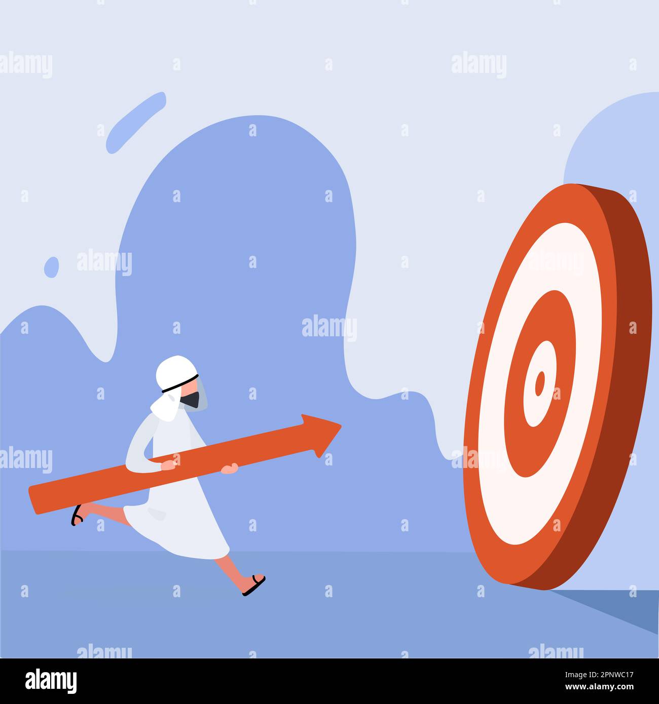 Business concept design Arabic businessman run, holding arrow spear to ...