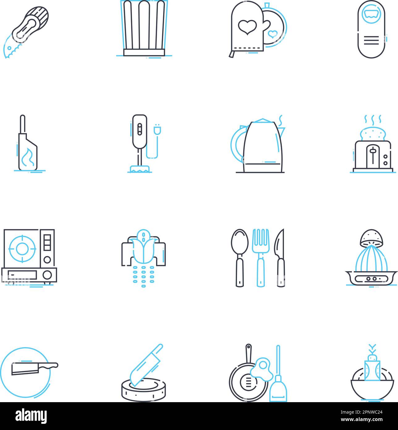 Scullery linear icons set. Sink, Dishware, Cleanliness, Utensils ...