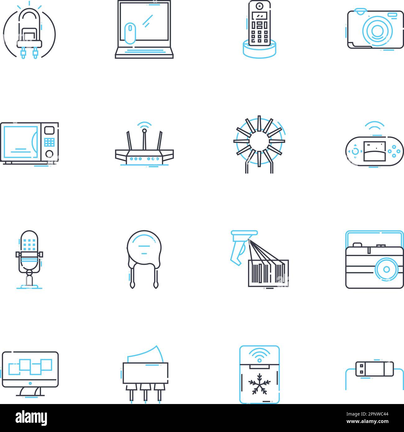 Devices technology linear icons set. Smartph, Laptop, Tablet, Smartwatch, Fitbit, Dr, Camera ...