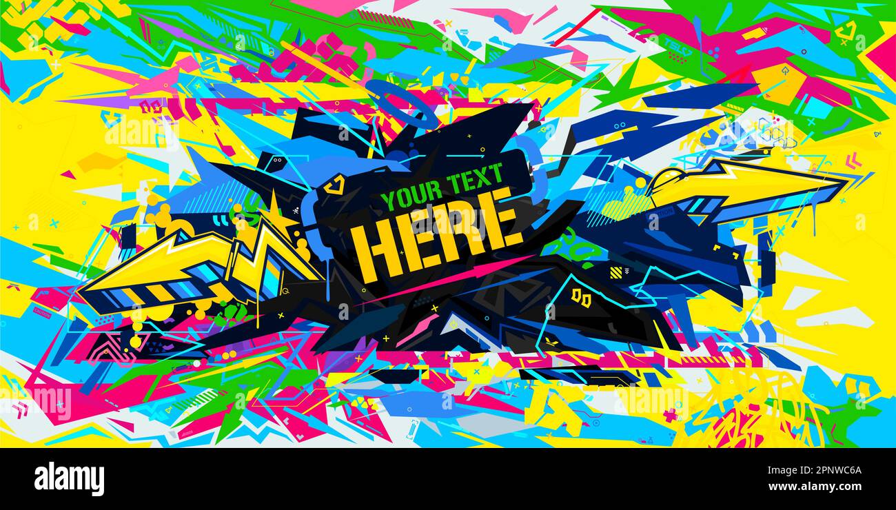 Trendy Abstract Urban Neon Futuristic Geometric Graffiti Style ...