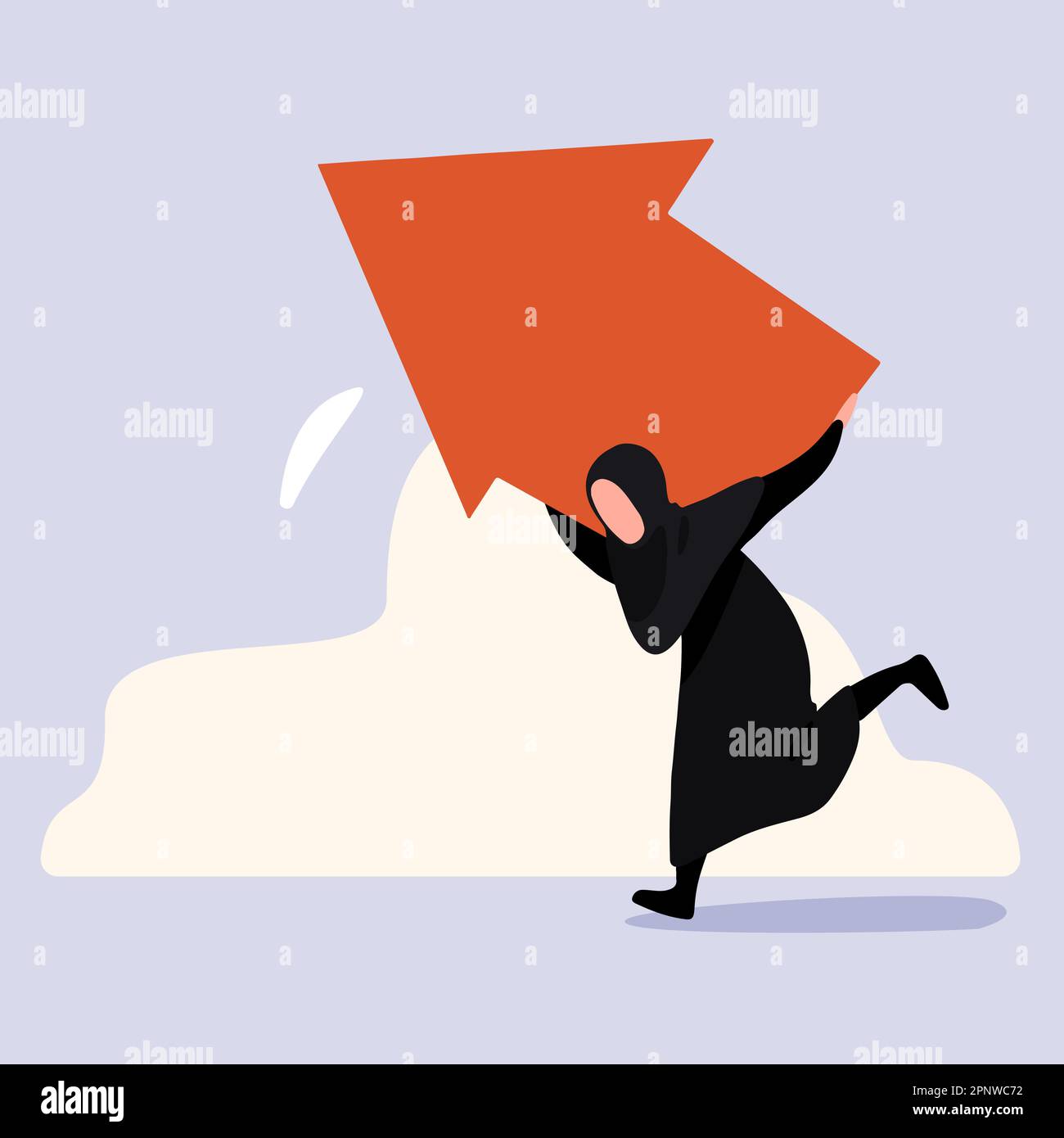 Business flat drawing Arabian businesswoman carrying heavy arrows ...