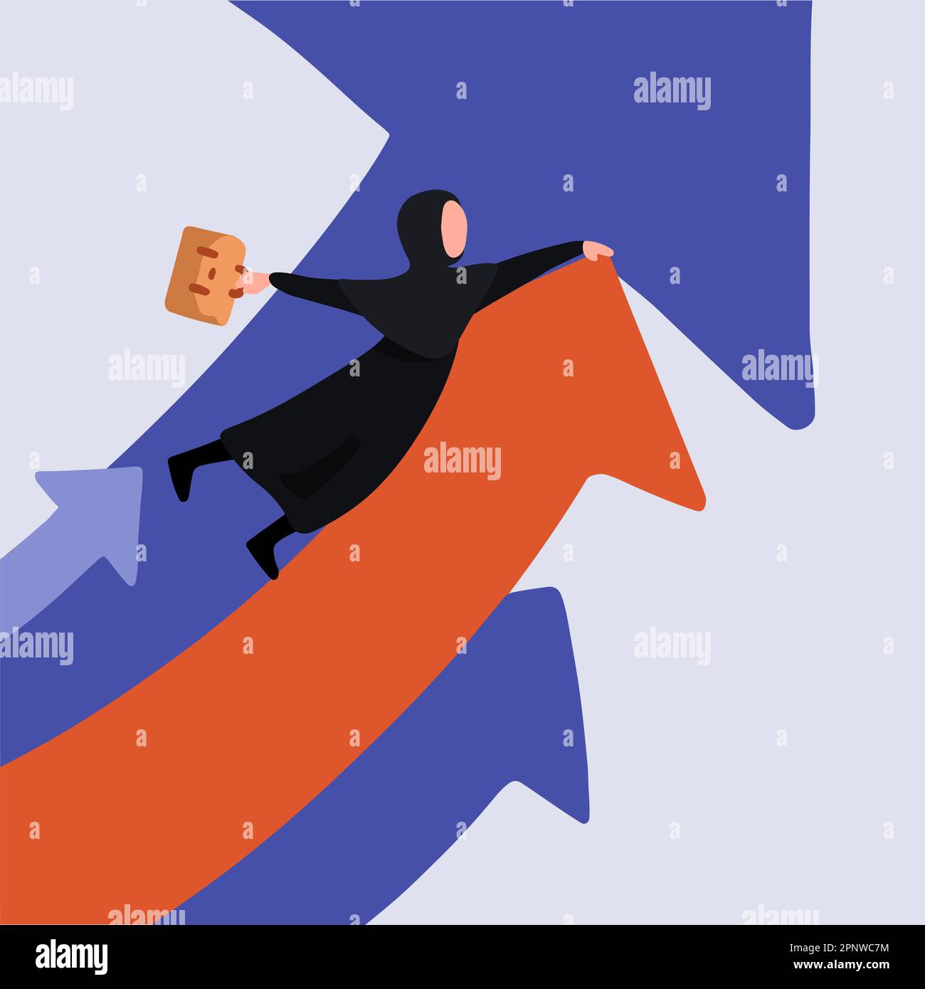 Business concept flat Arabian businesswoman holding on up arrow symbol ...