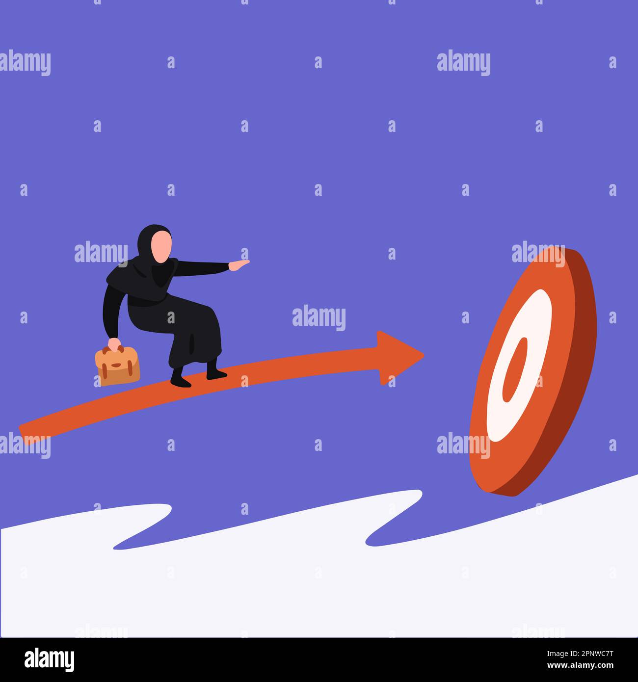 Business flat drawing Arabian businesswoman flying on arrows and ...
