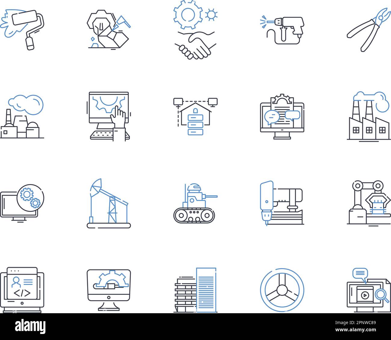 Constructor Line Icons Collection Blueprint Hardhat Framework Building Workers Excavator