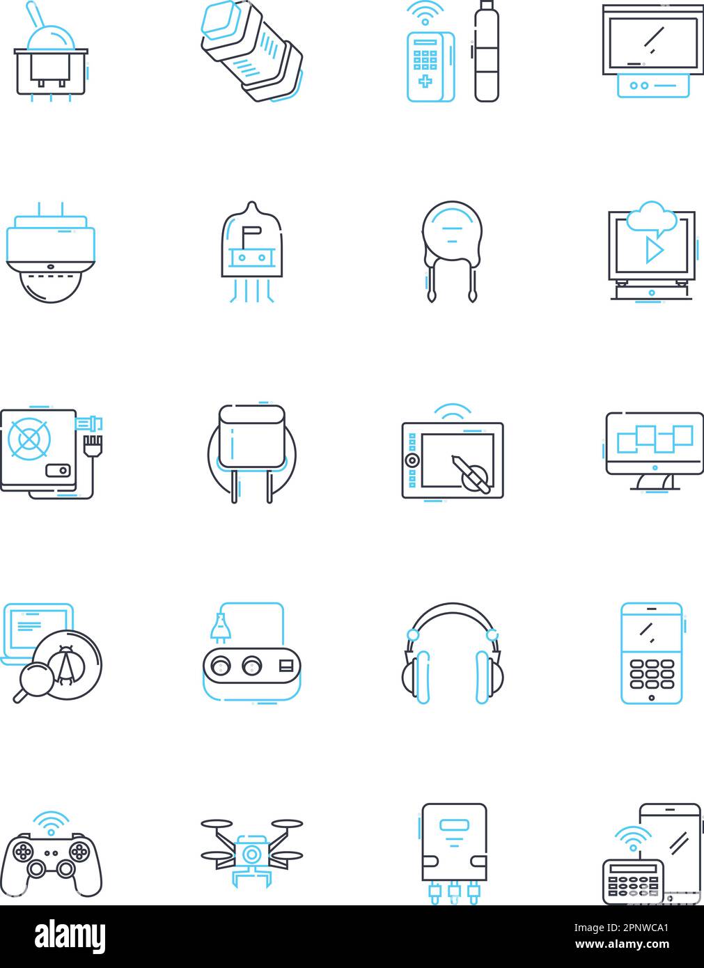 Cyber equipment linear icons set. Firewall, Encryption, Antivirus ...