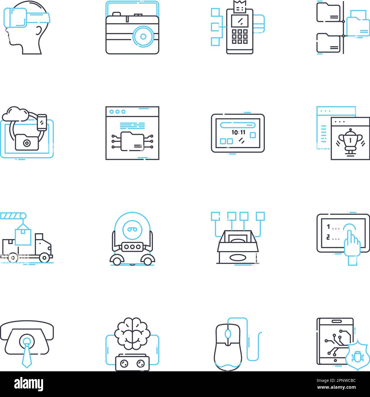 Information devices linear icons set. Tablet, Smartph, Laptop, Desktop, Smartwatch, E-reader ...