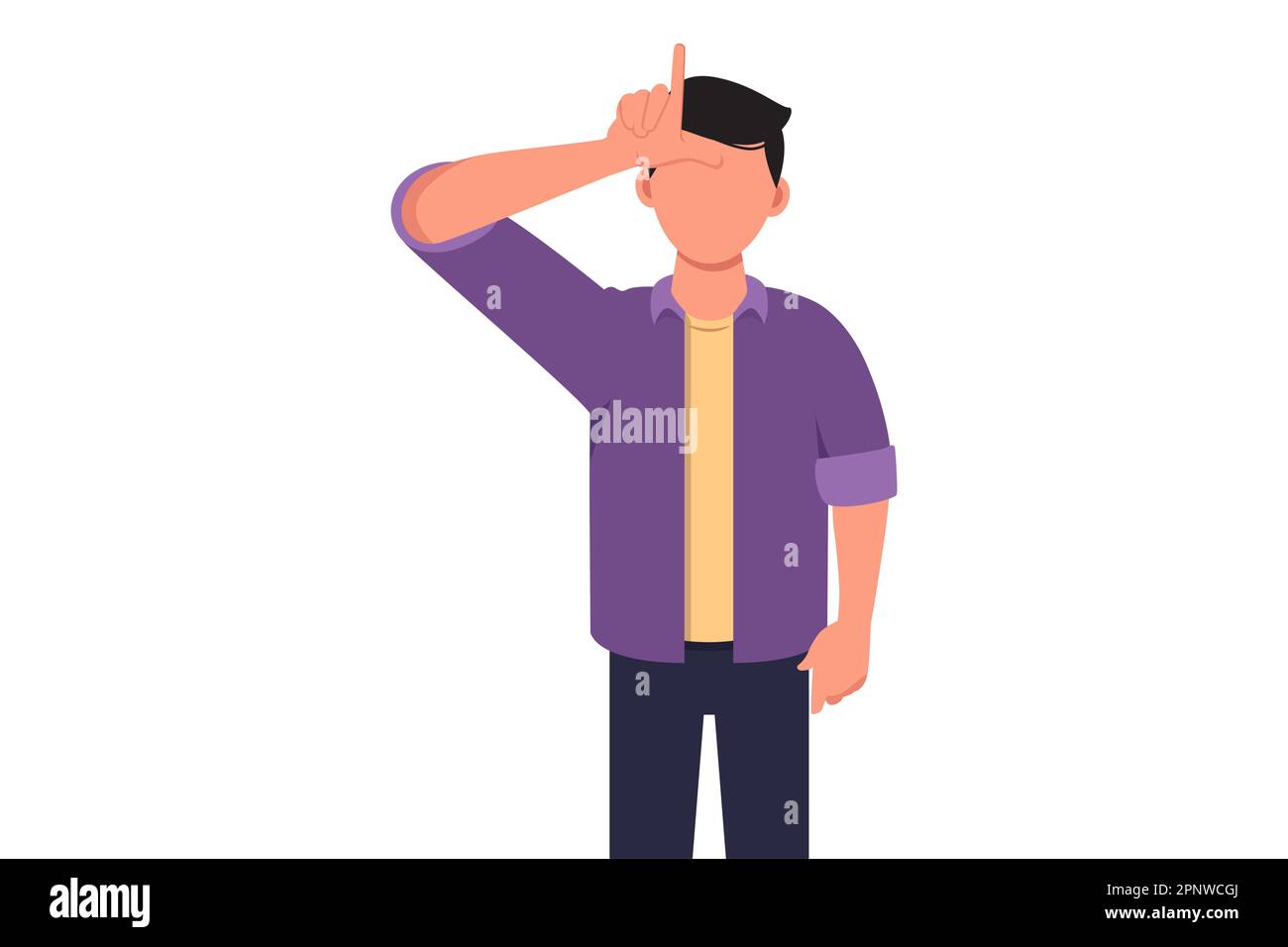 Business flat drawing of unhappy businessman shows loser sign on ...