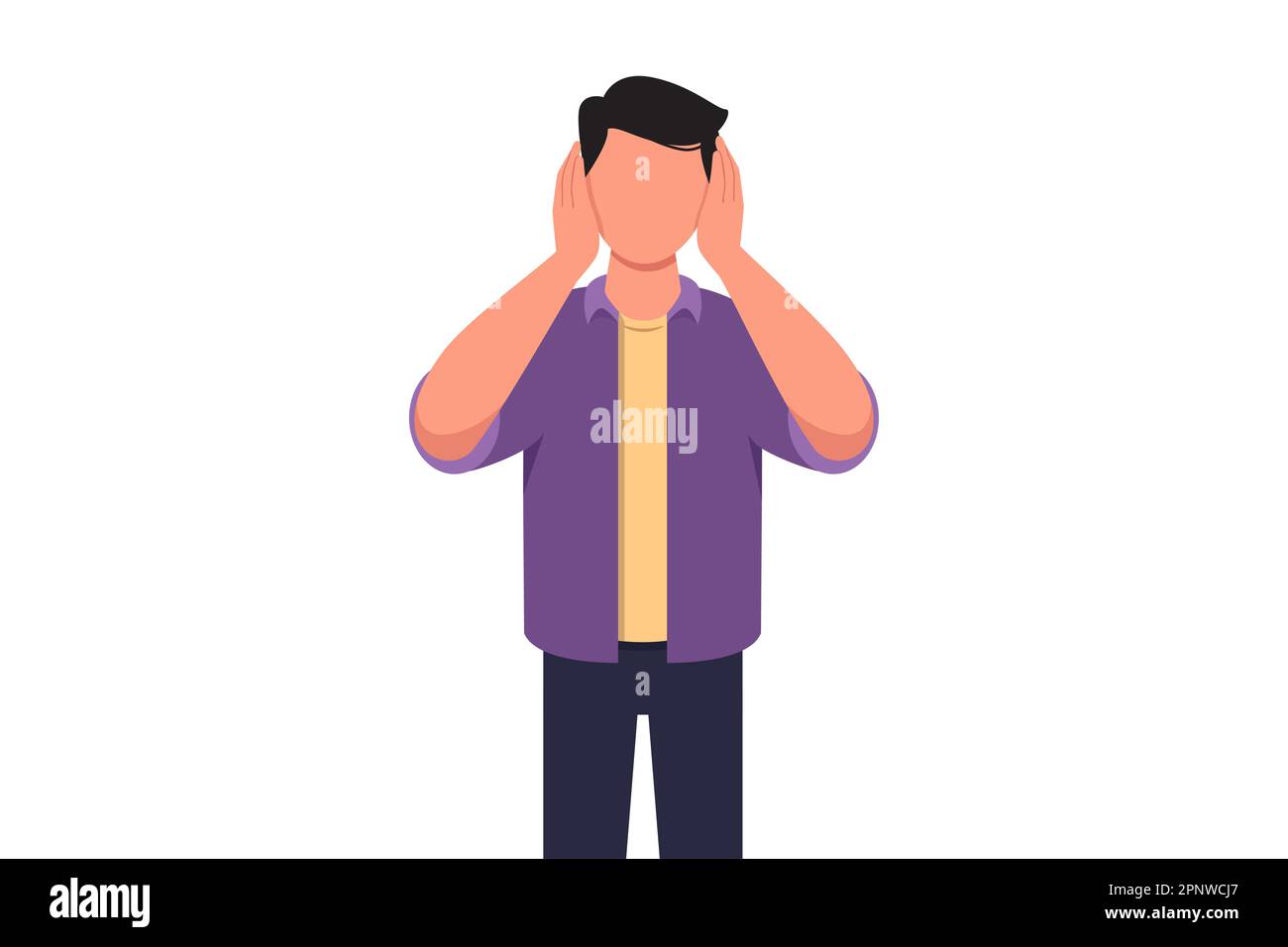 Business flat drawing of young businessman covering or closing ears ...
