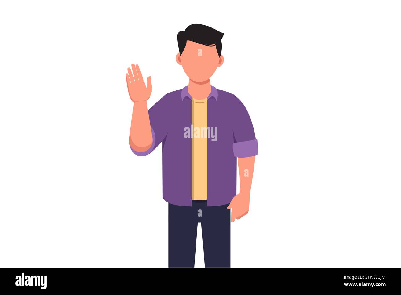 Business flat drawing young businessman showing palm as stop sign, stay ...