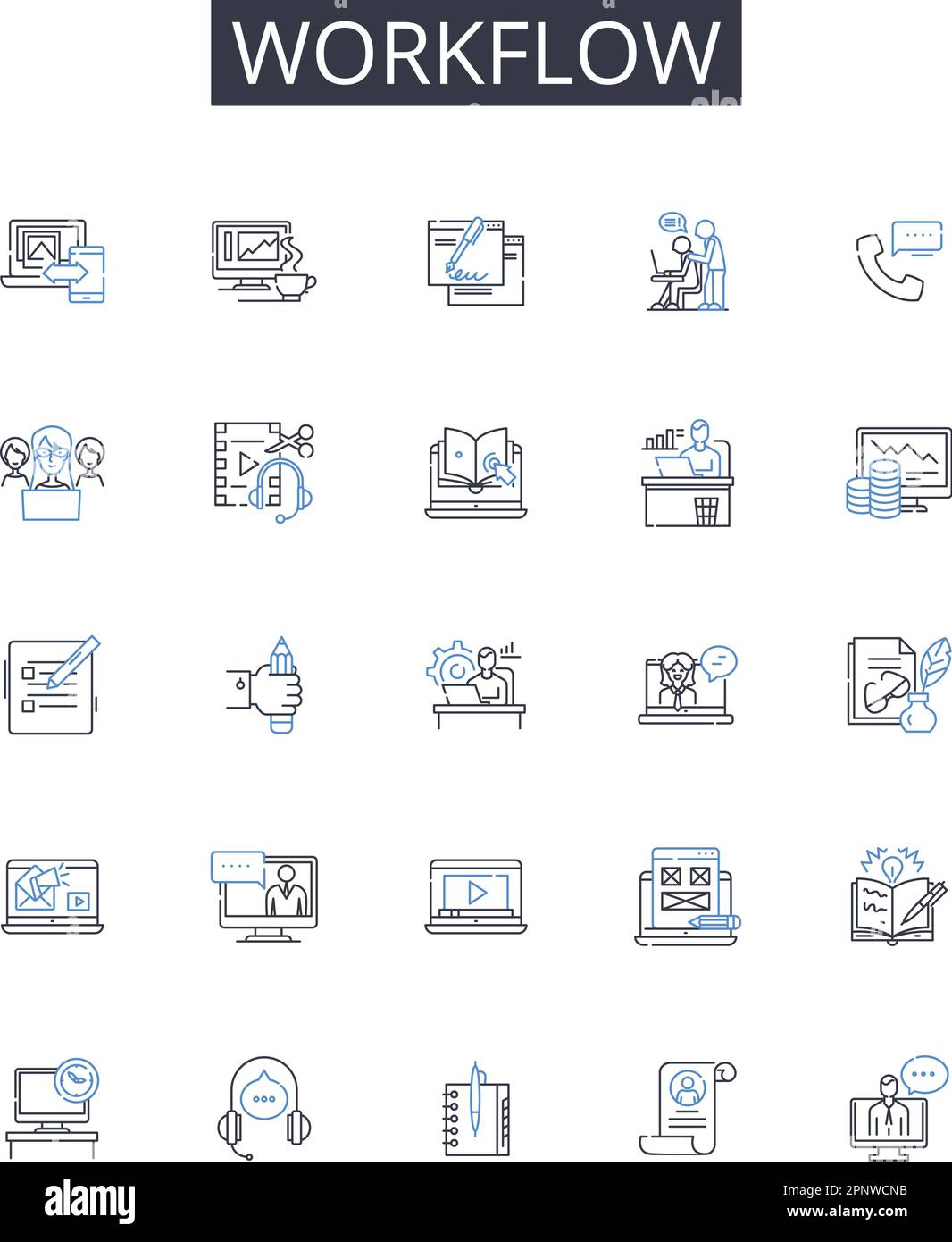 Workflow Line Icons Collection Business Process Task System Work