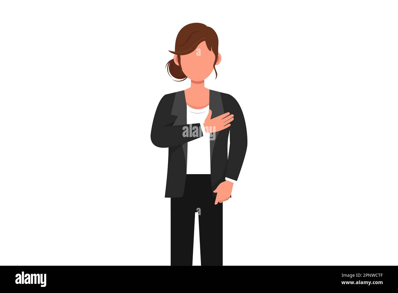 Business design drawing of young businesswoman keeping hands on chest ...