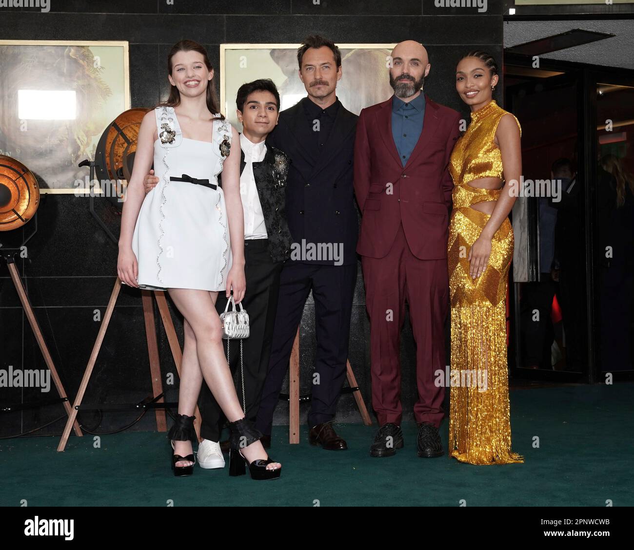 Ever Anderson, from left, Alexander Molony, Jude Law director David ...