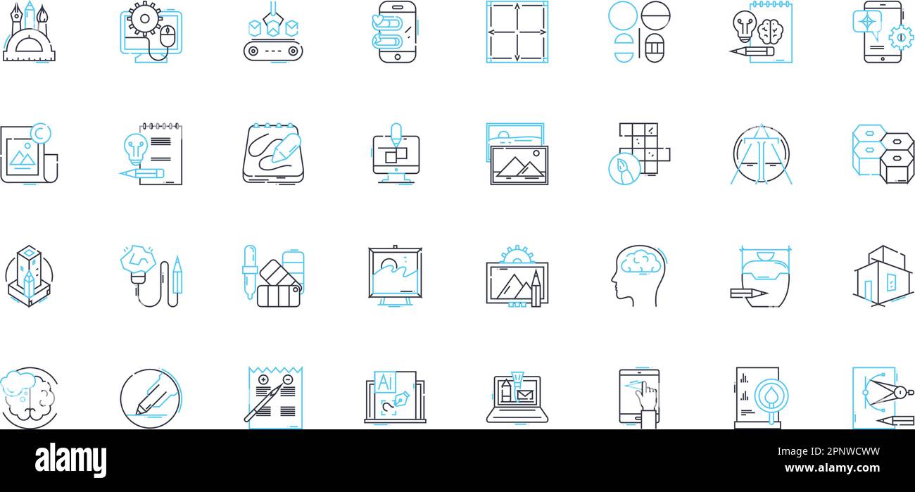 Image processing linear icons set. Pixels, Filters, Segmentation, Compression, Enhancement ...