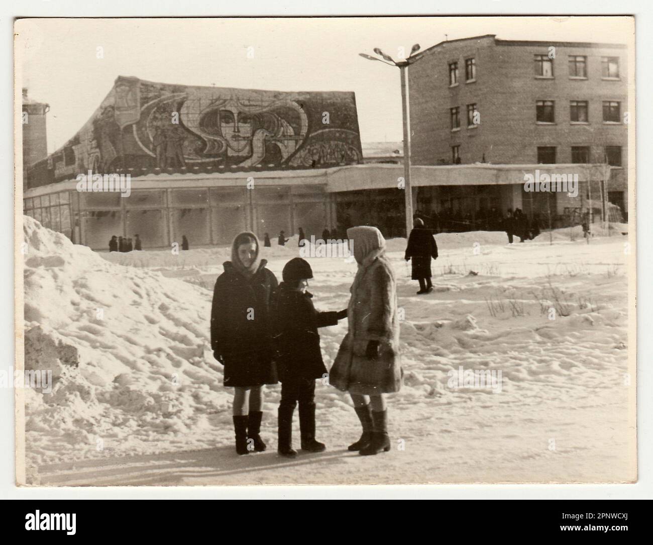 USSR - CIRCA 1980s: Vintage photo shows girls and boy talk on street in ...
