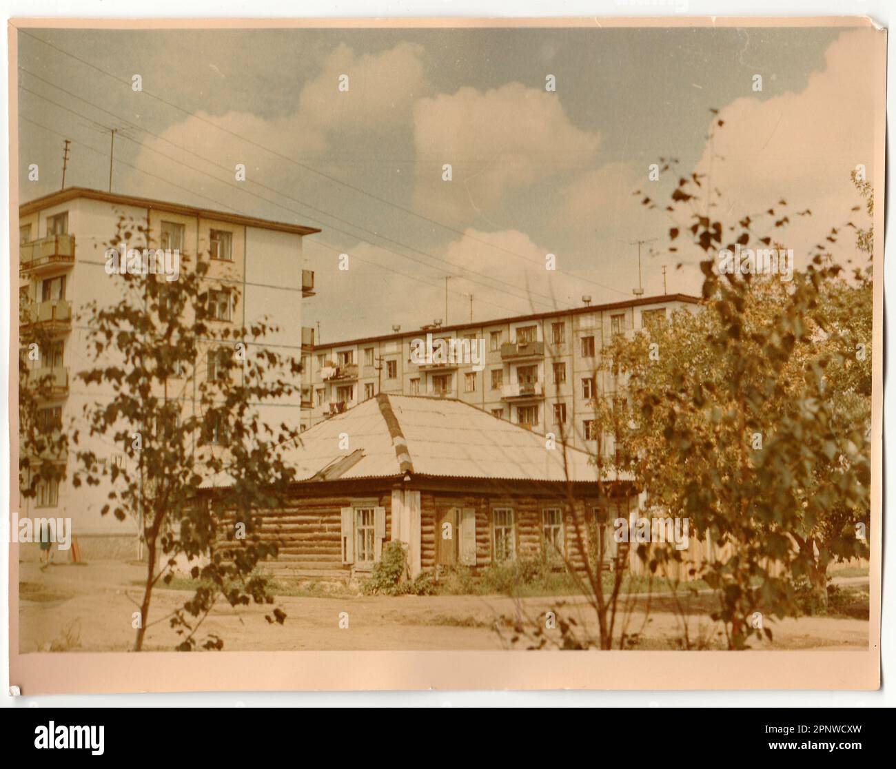 USSR - CIRCA 1970s: Vintage photo shows log cabin - log house and ...